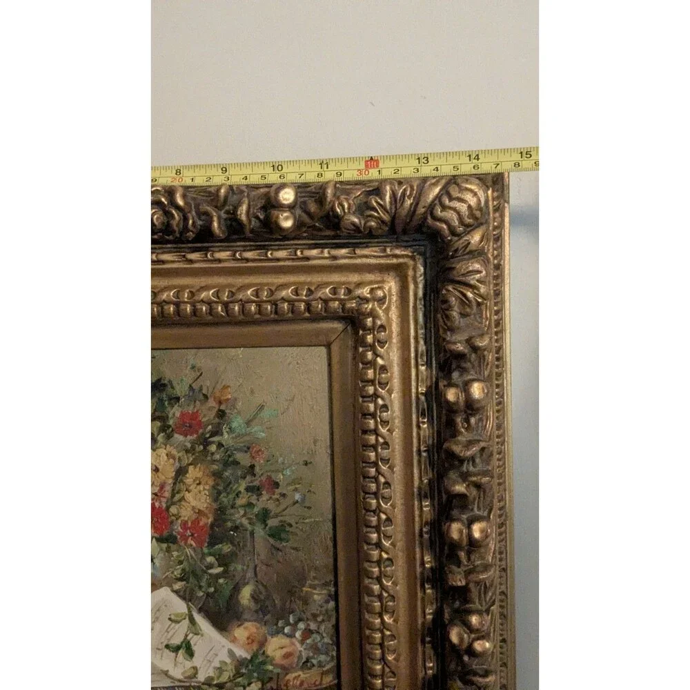 Art | Genuine Still Life Oil Painting Floral Sheet Music Signed R ...